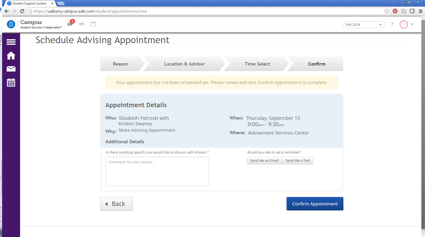 Scheduling an Appointment with Your ASC Advisor – UAlbany Project MyStory